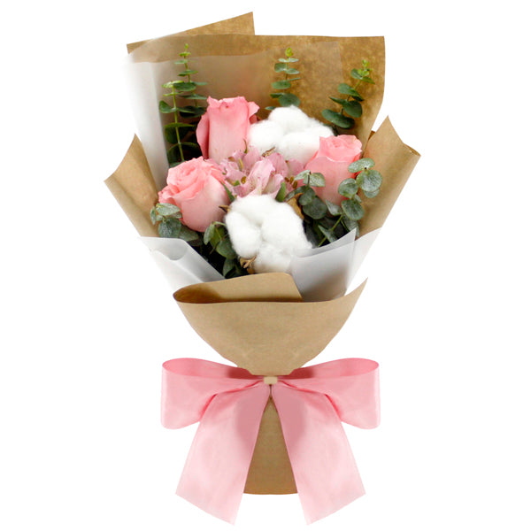 3 Stalks Pink Roses Petite Bouquet | Wonderful Flora SG